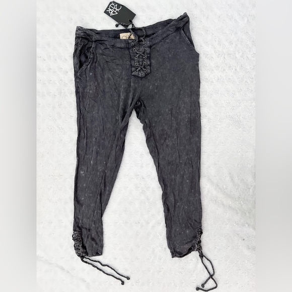 Chaser | Pants & Jumpsuits | Nwt Chaser Lace Up Cropped Pant Charcoal ...